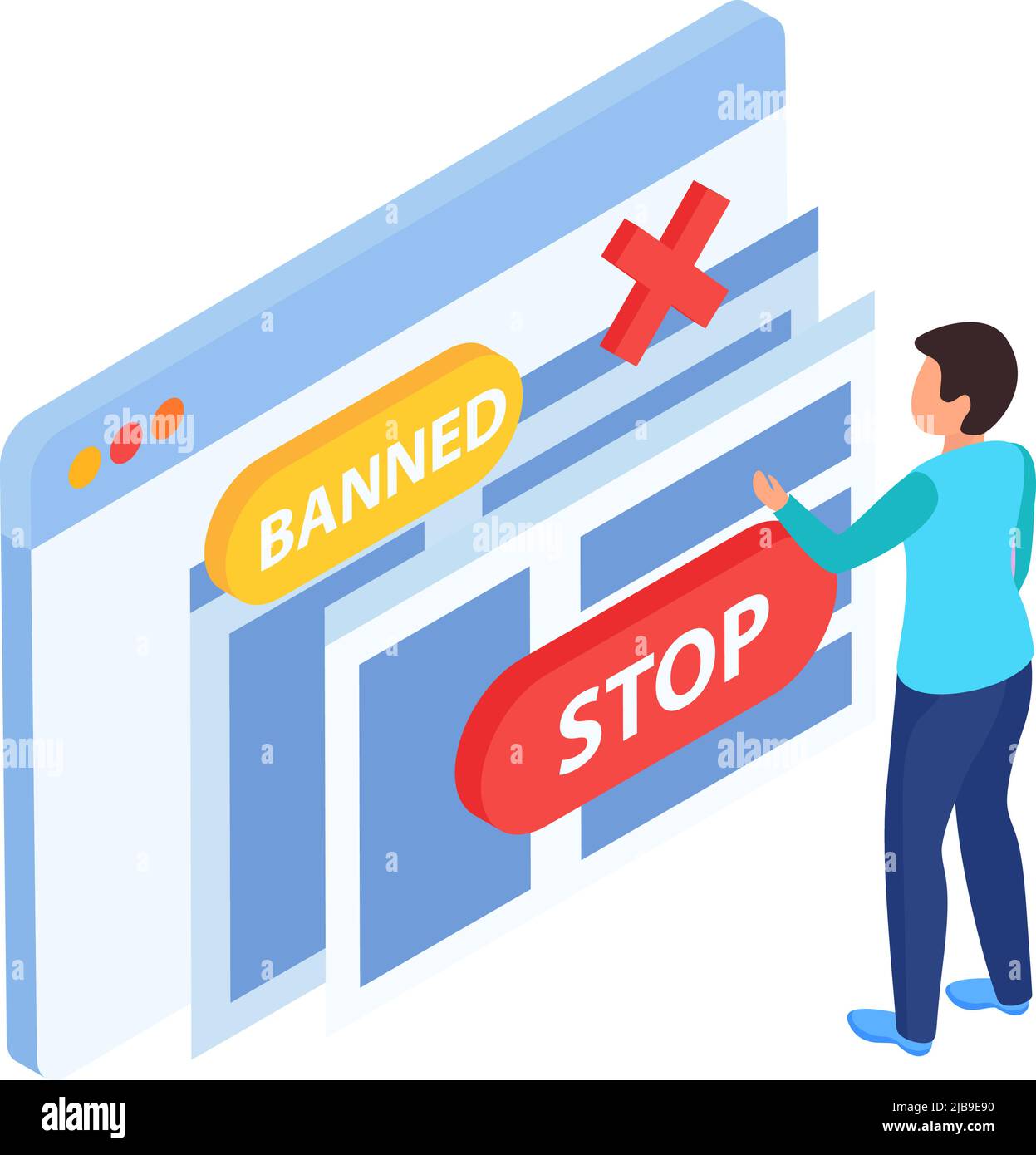 Blocking internet sites banned user isometric icon with human character ...