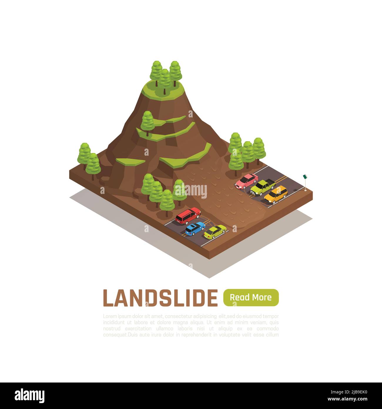 Colored isolated and isometric natural disaster concept with landslide ...
