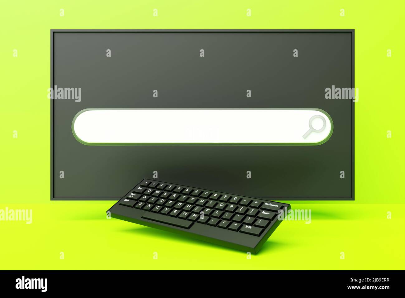 3D illustration of a computer with a search frame, a box, an internet ...