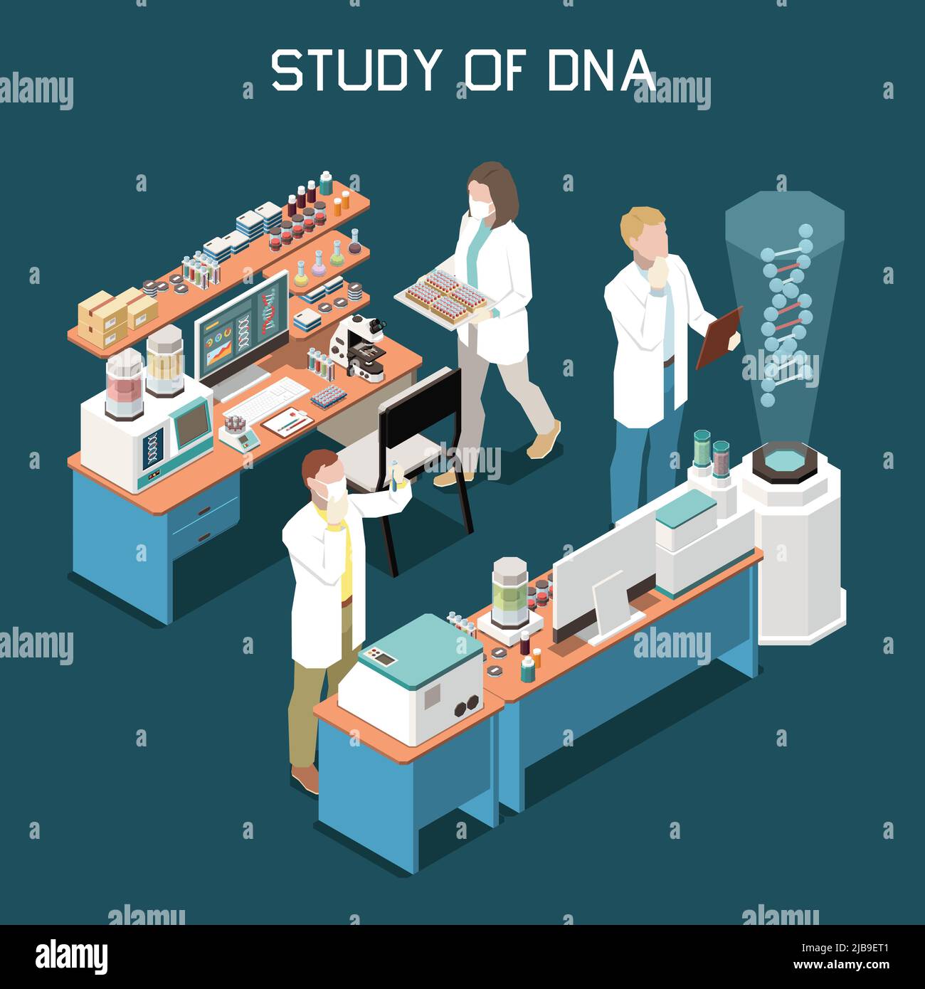 Scientists studying dna in genetics laboratory 3d isometric vector illustration Stock Vector ...