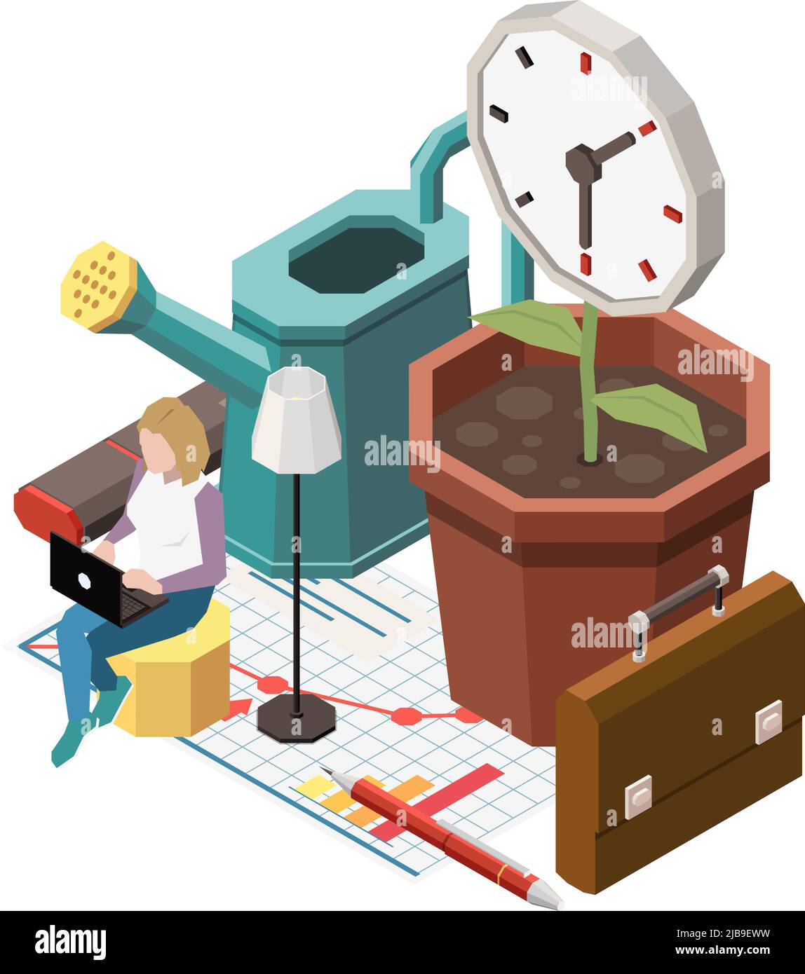 Time management planning schedule deadline isometric composition with ...