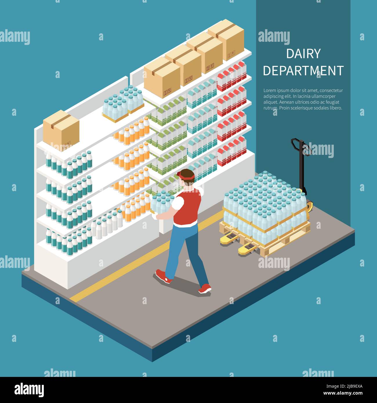 Dairy department concept with milk products in shop symbols isometric ...