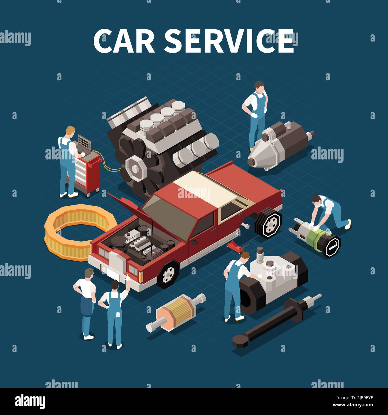 Car service concept with spare parts symbols isometric vector ...