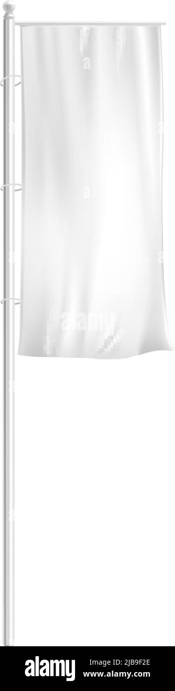 Realistic composition with isolated image of waving white pennant on ...