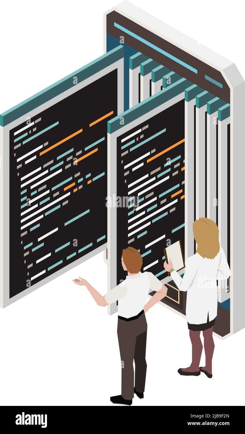 Programming Development Isometric Composition With Characters Of Programmers And Smartphone With