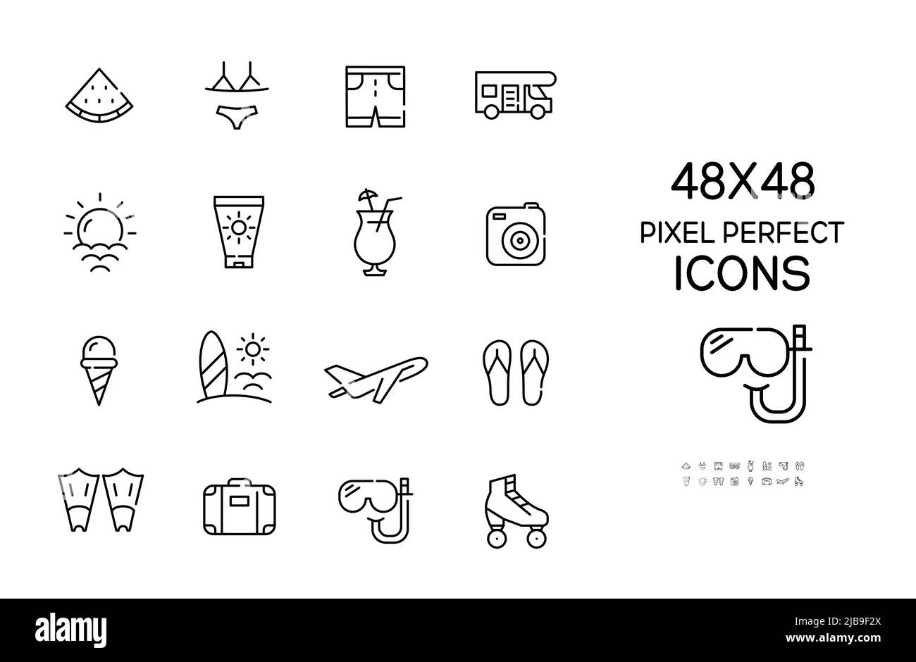 Summer vacation holidays on the beach 48x48 pixel perfect icons set ...
