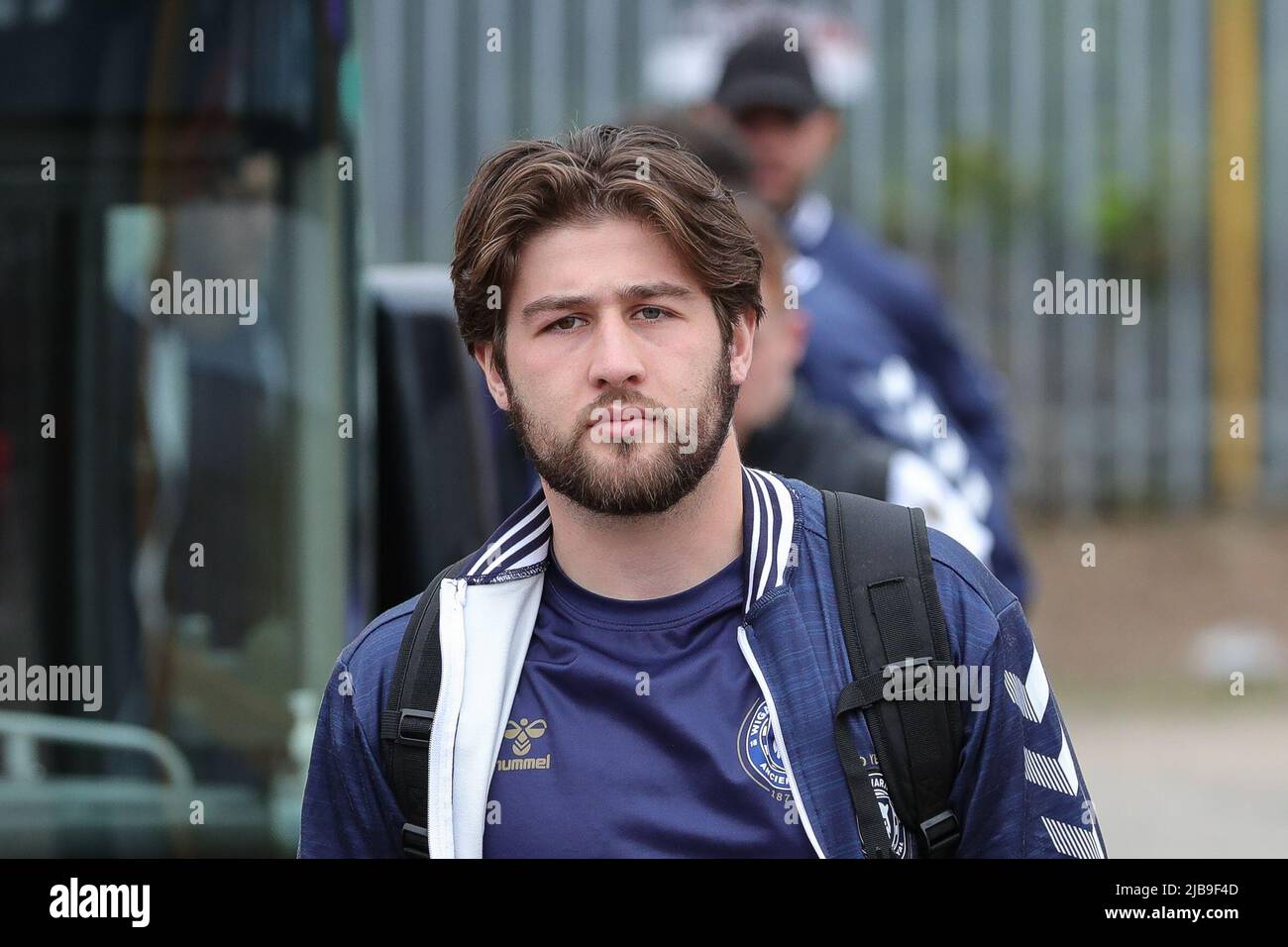 Joe Shorrocks #22 of Wigan Warriors arrives at The Mend-A-Hose Jungle ...