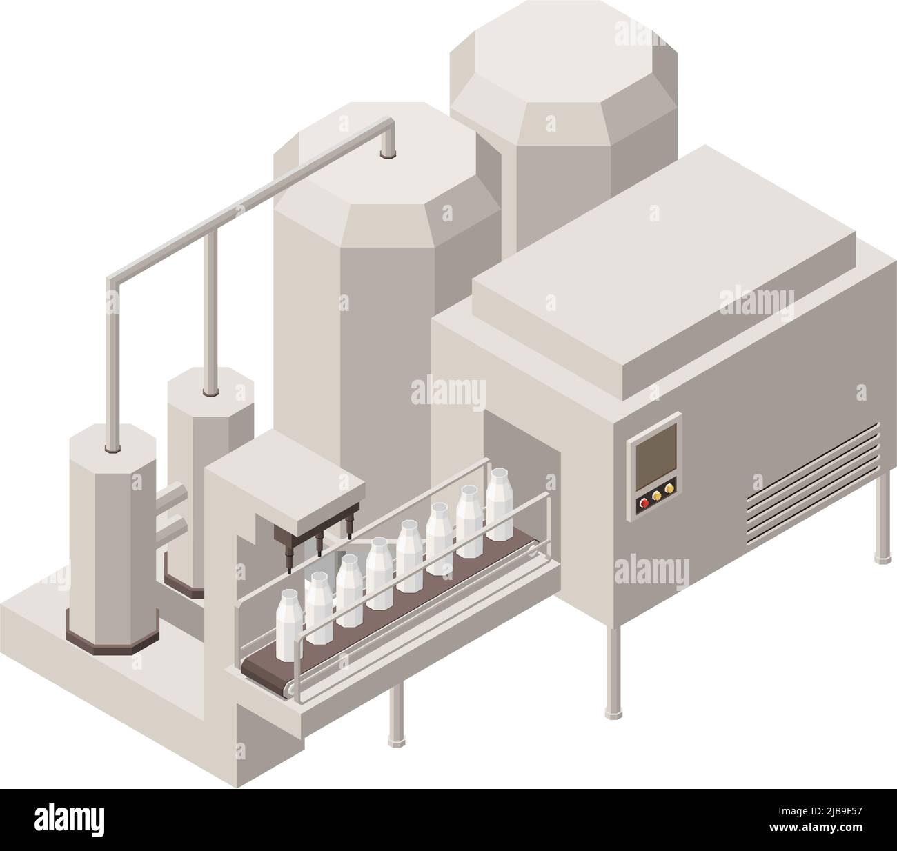 Milk production isometric composition with isolated image of industrial ...