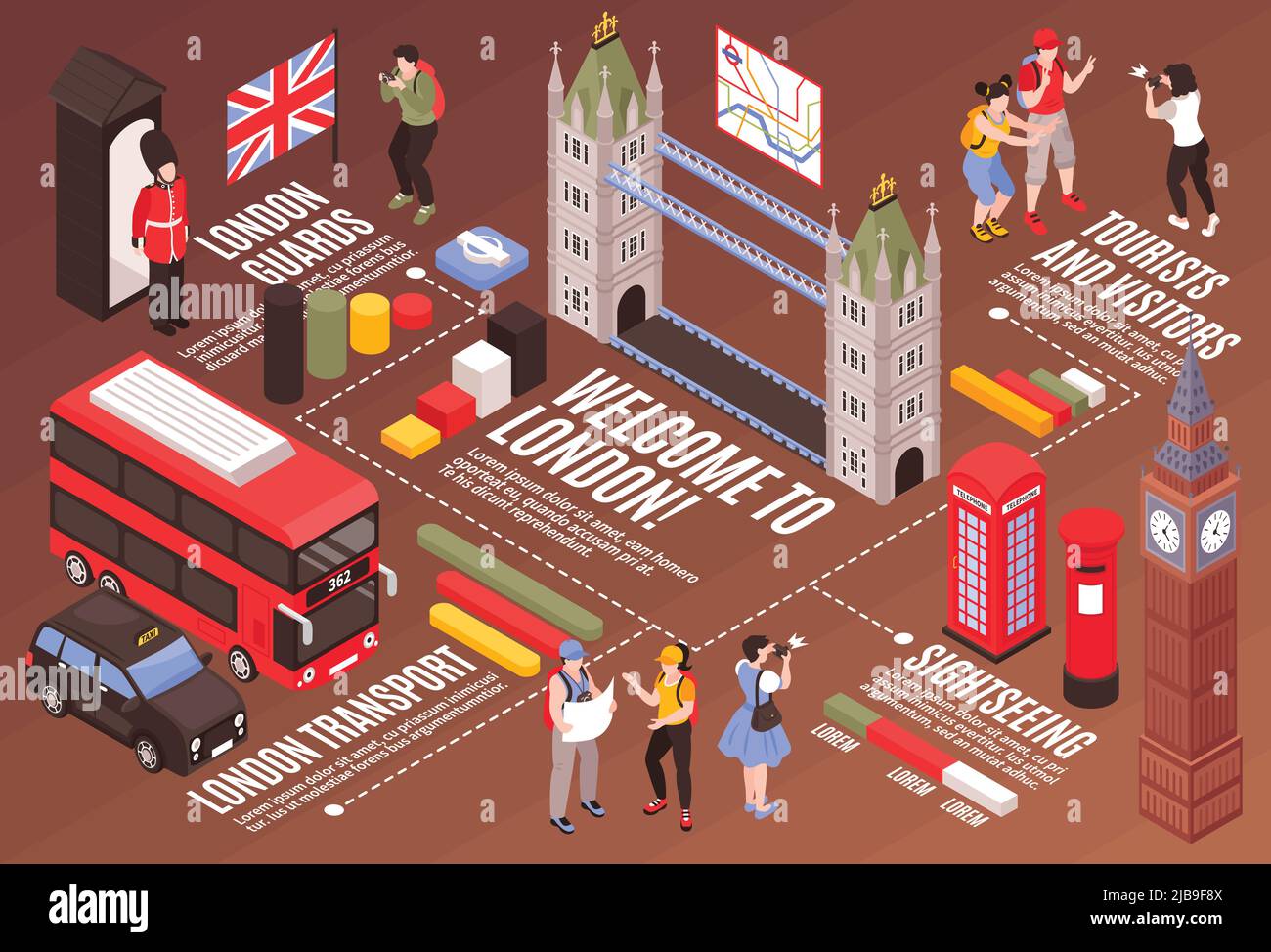 Welcome to london infographics background with city guards transport ...