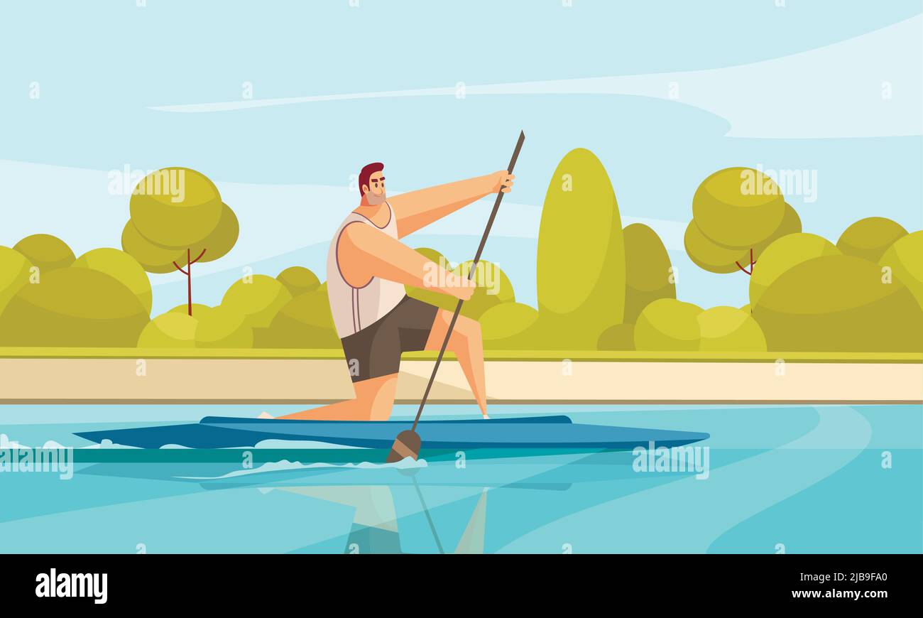 Summer sport canoeing composition with outdoor river landscape with ...