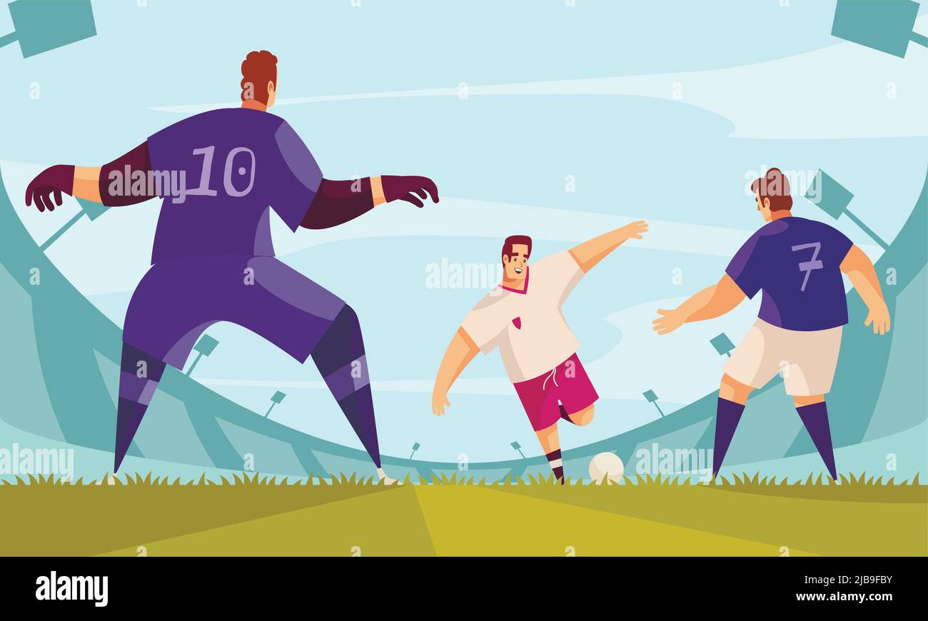 Summer sport soccer football composition with player characters in ...