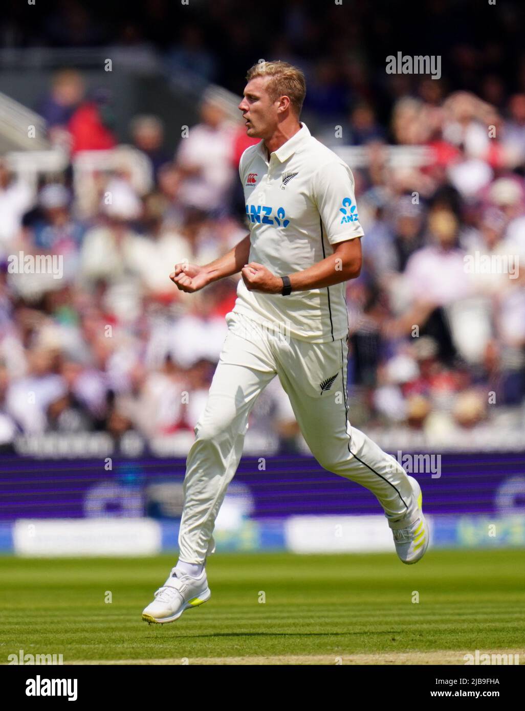 New Zealand's Kyle Jamieson celebrates the wicket of England's Alex ...
