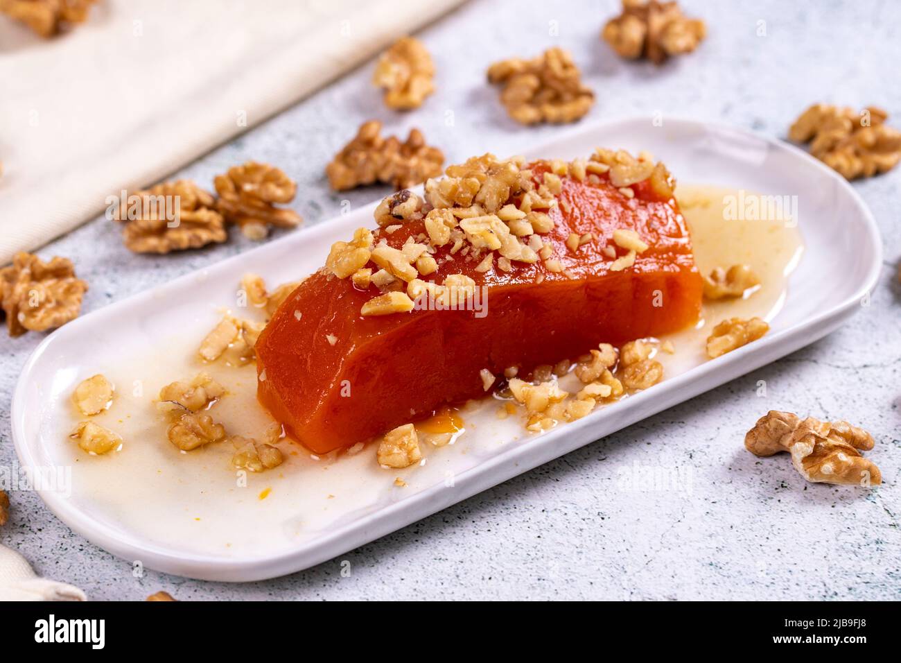 Pumpkin dessert. Traditional Turkish cuisine delicacies. Pumpkin ...