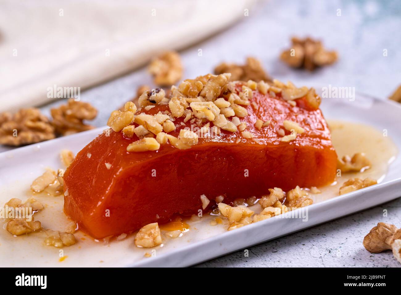 Pumpkin dessert. Traditional Turkish cuisine delicacies. Pumpkin ...