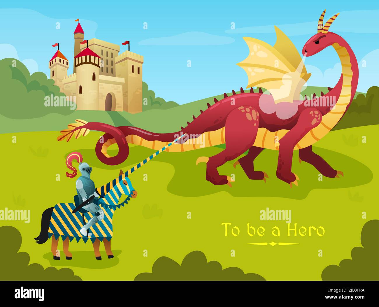 Medieval knight hero duels huge fire breathing dragon outside royal ...