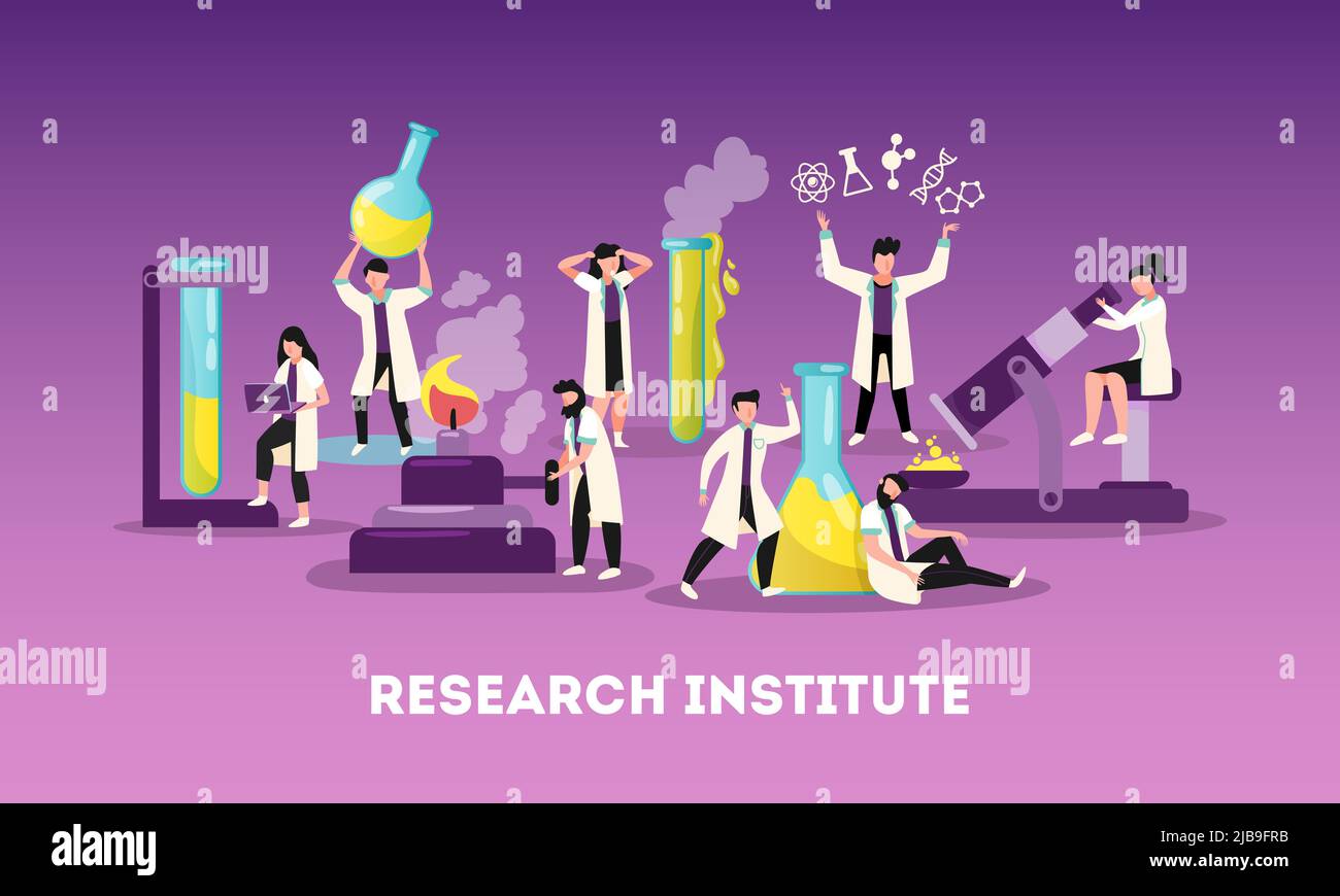 Science research institute professional team at work flat funny ...