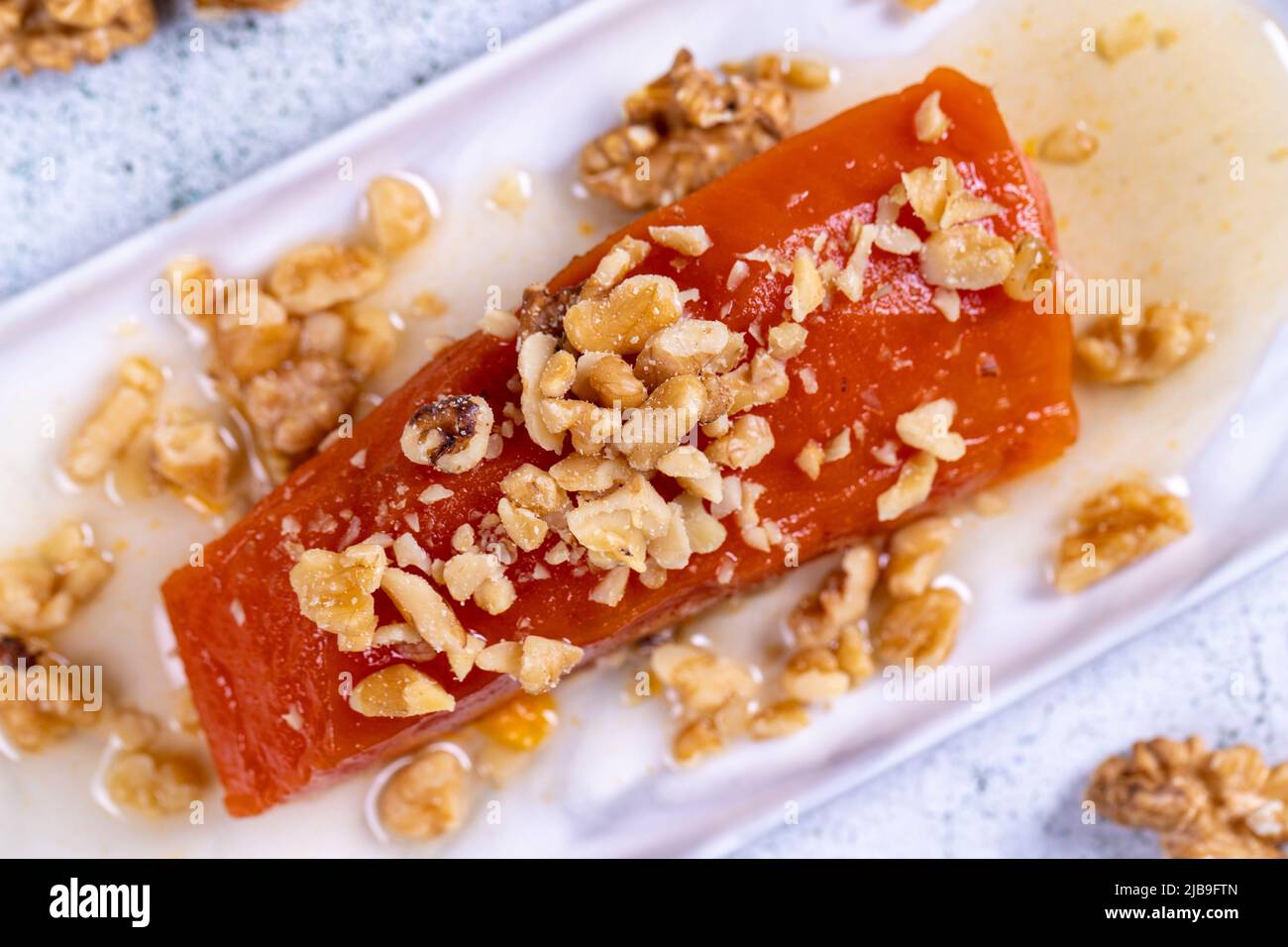 Pumpkin dessert. Traditional Turkish cuisine delicacies. Pumpkin ...