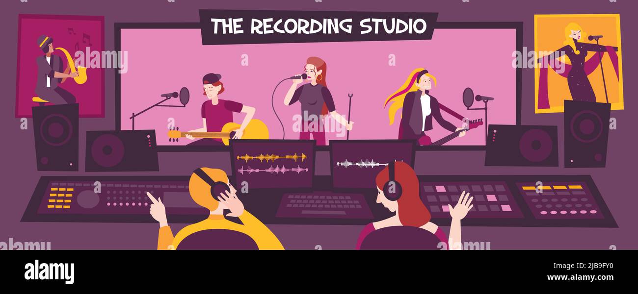 Colored and flat recording studio composition with the recording studio ...
