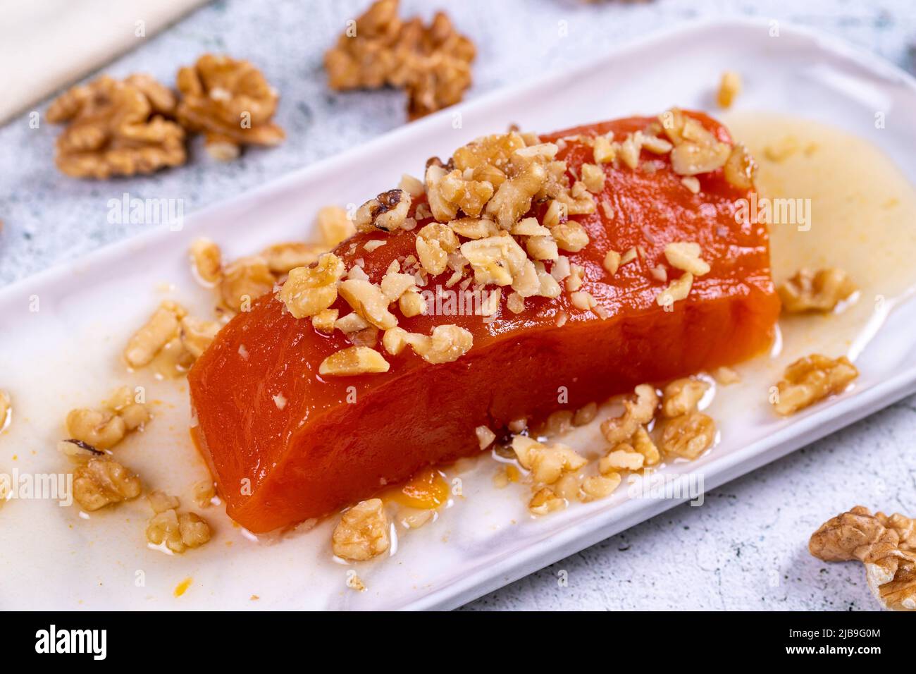 Pumpkin dessert. Traditional Turkish cuisine delicacies. Pumpkin ...