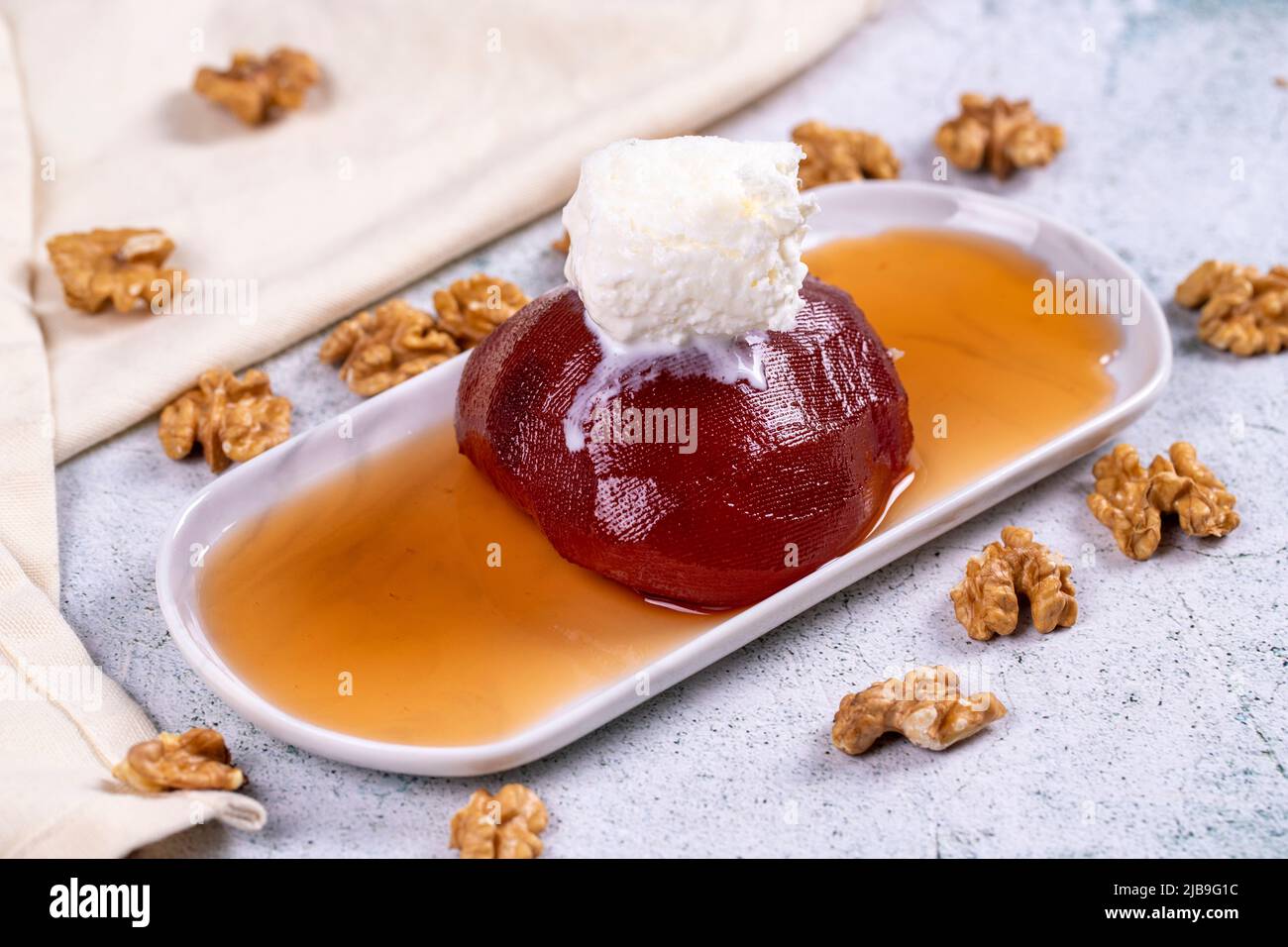 Quince dessert. Traditional Turkish cuisine delicacies. Quince dessert ...