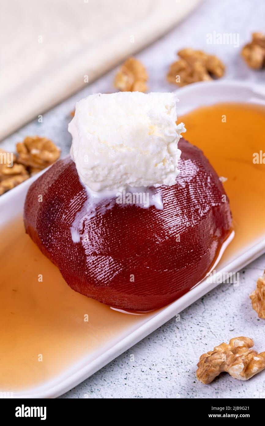 Quince dessert. Traditional Turkish cuisine delicacies. Quince dessert ...