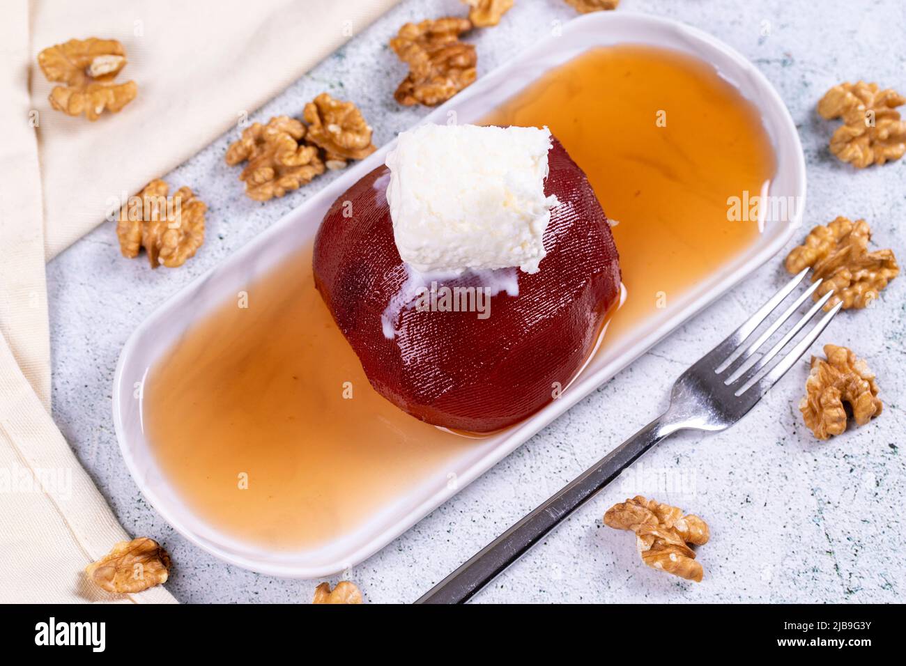 Quince dessert. Traditional Turkish cuisine delicacies. Quince dessert ...