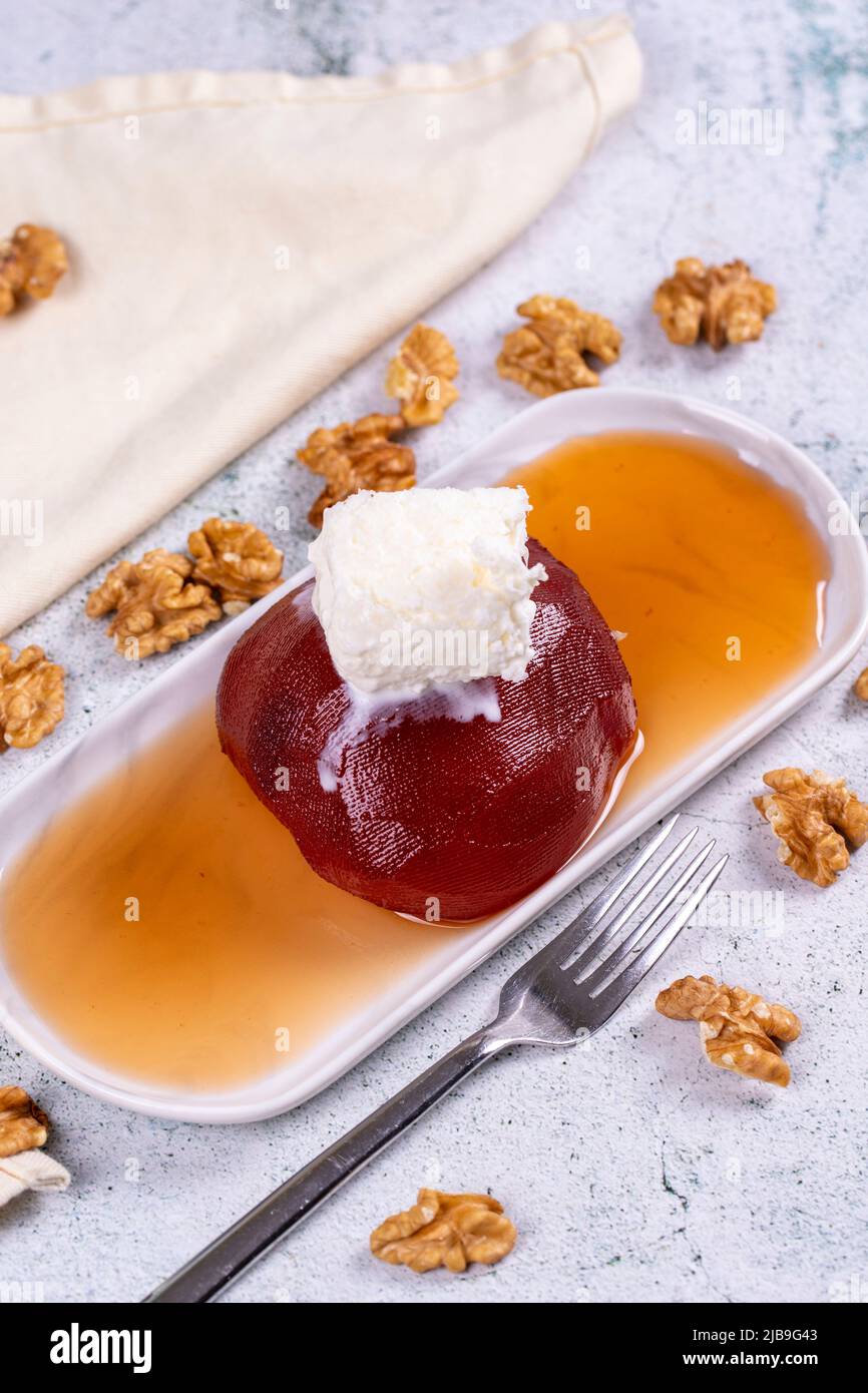 Quince dessert. Traditional Turkish cuisine delicacies. Quince dessert ...