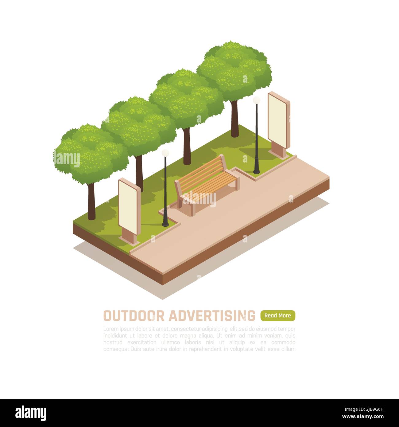 Outdoor advertisement isometric background with round composition of ...