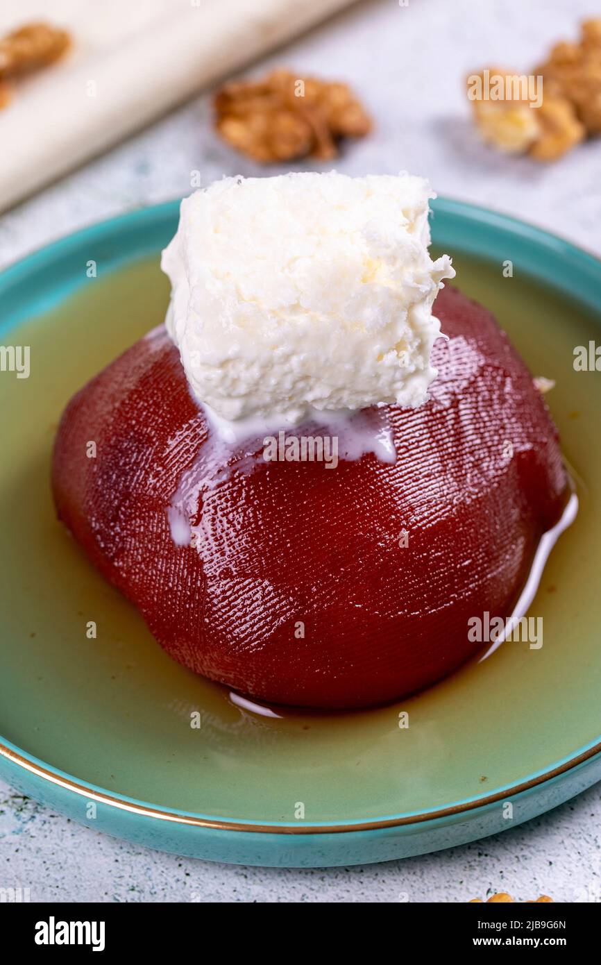 Quince dessert. Traditional Turkish cuisine delicacies. Quince dessert ...