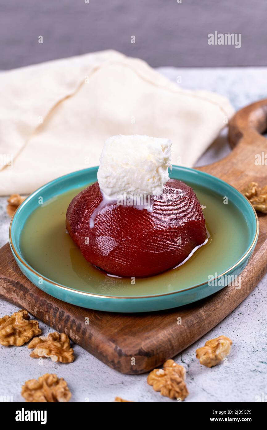 Quince dessert. Traditional Turkish cuisine delicacies. Quince dessert ...