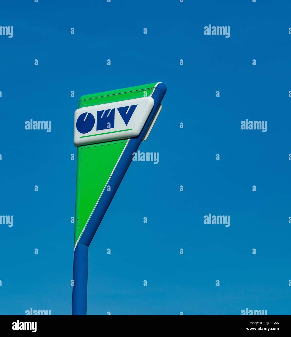 A picture of the sign of an OMV gas station Stock Photo - Alamy