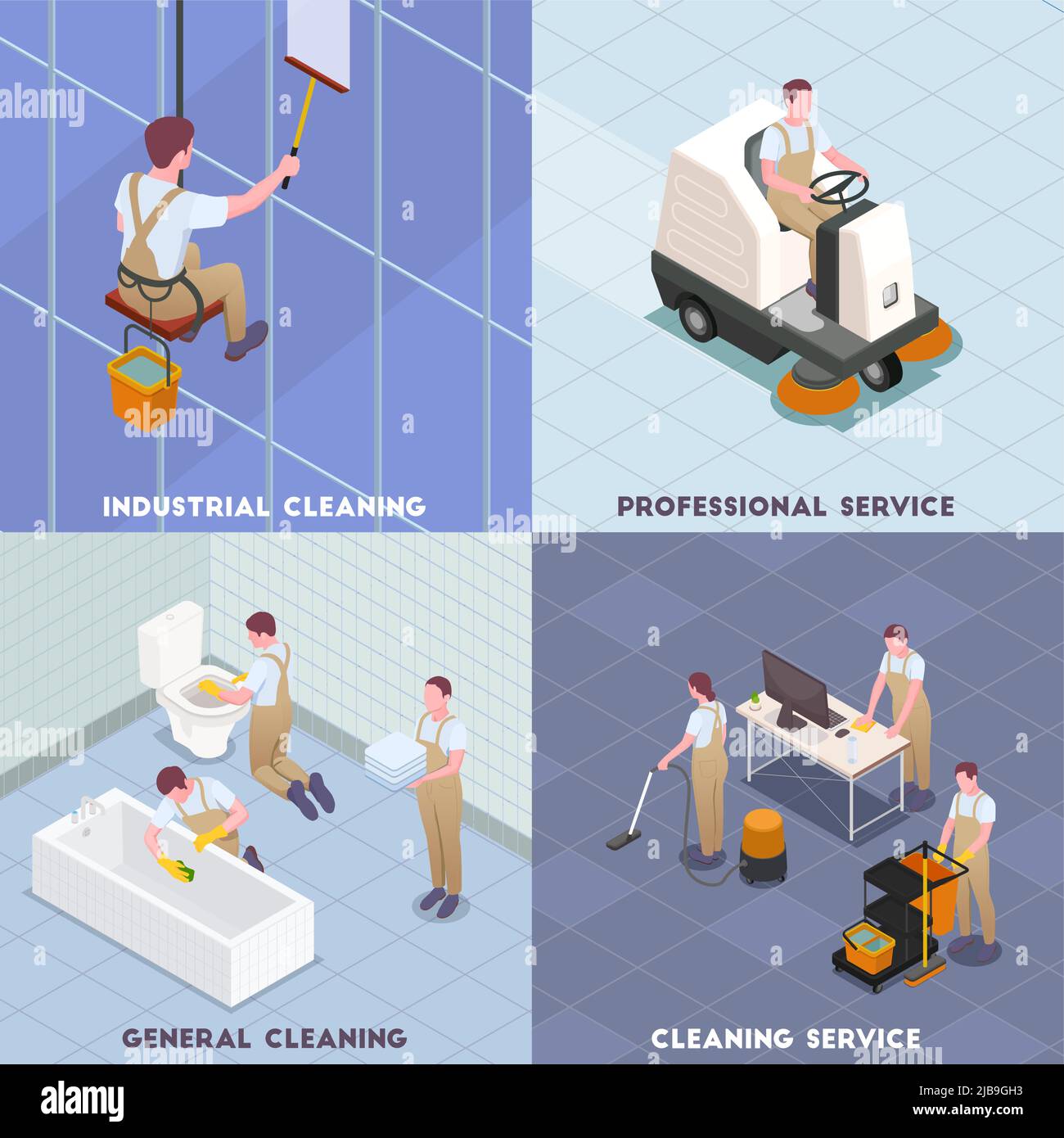 Cleaning isometric icon set with industrial cleaning professional ...