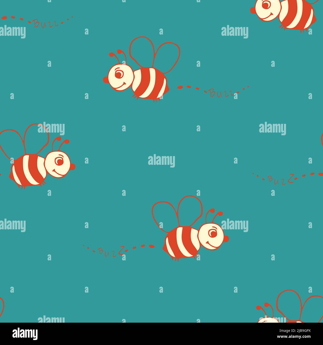 Seamless vector pattern with bumblebees on teal blue background. Simple ...