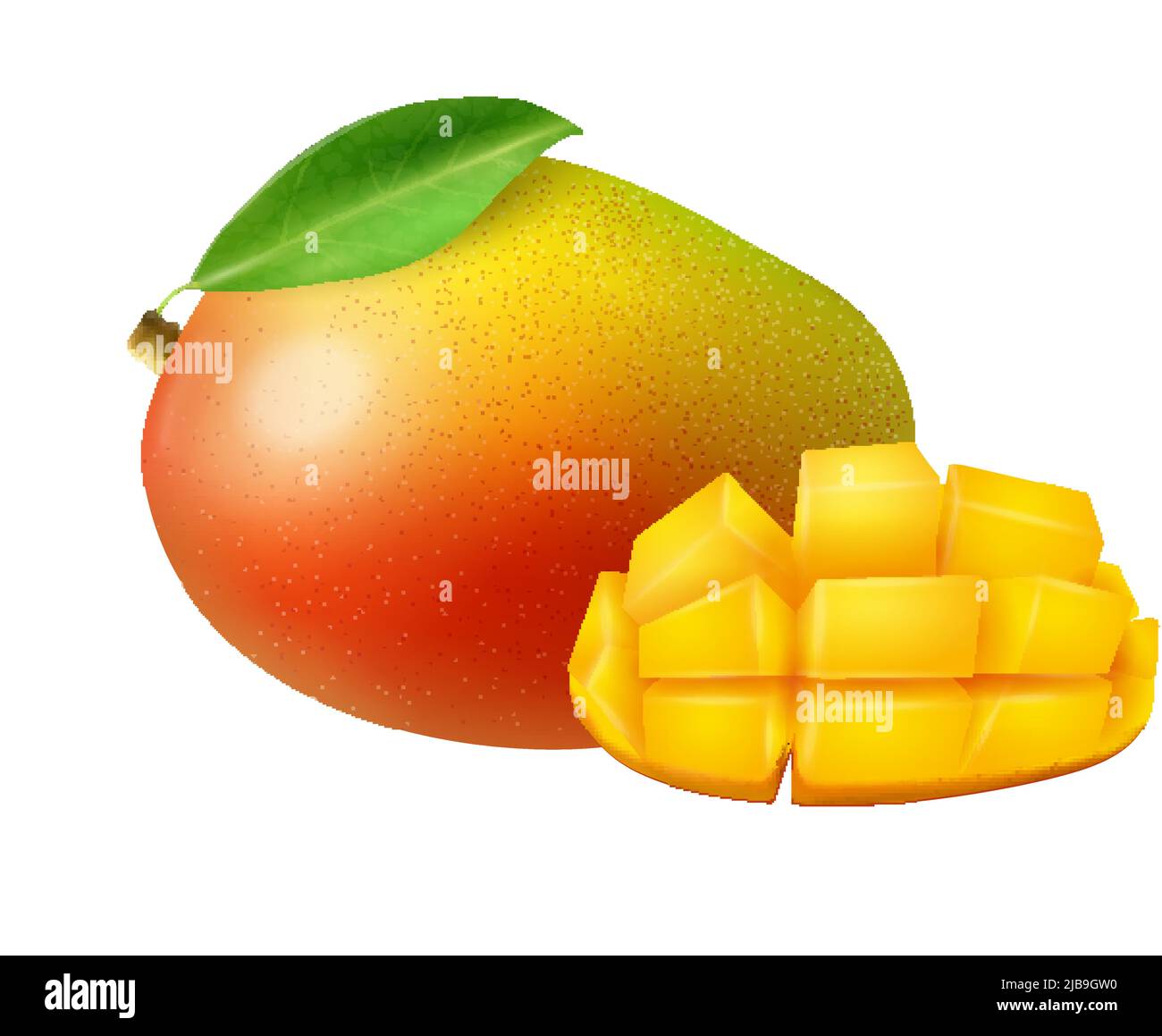 Realistic fruits composition with images of whole and sliced mango ...