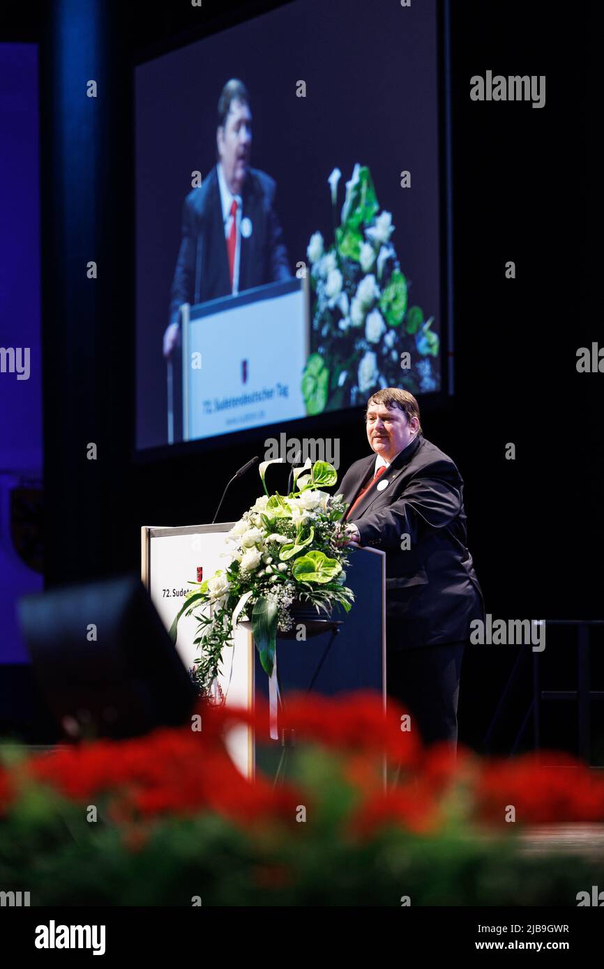 Hof, Germany. 04th June, 2022. Bernd Posselt, spokesman for the Sudeten ...