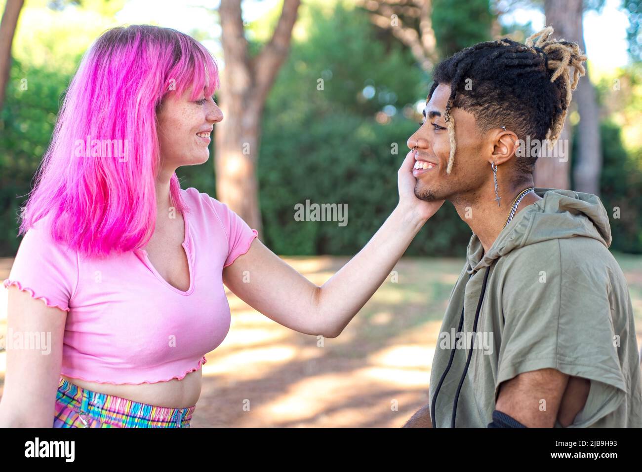 close up portrait of alternative couple hanging out chilling and ...