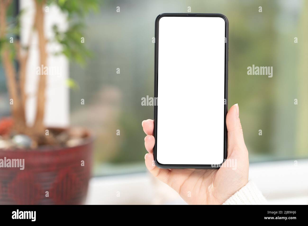 Mockup cellphone. Cropped shot view of woman hands holding smart phone ...