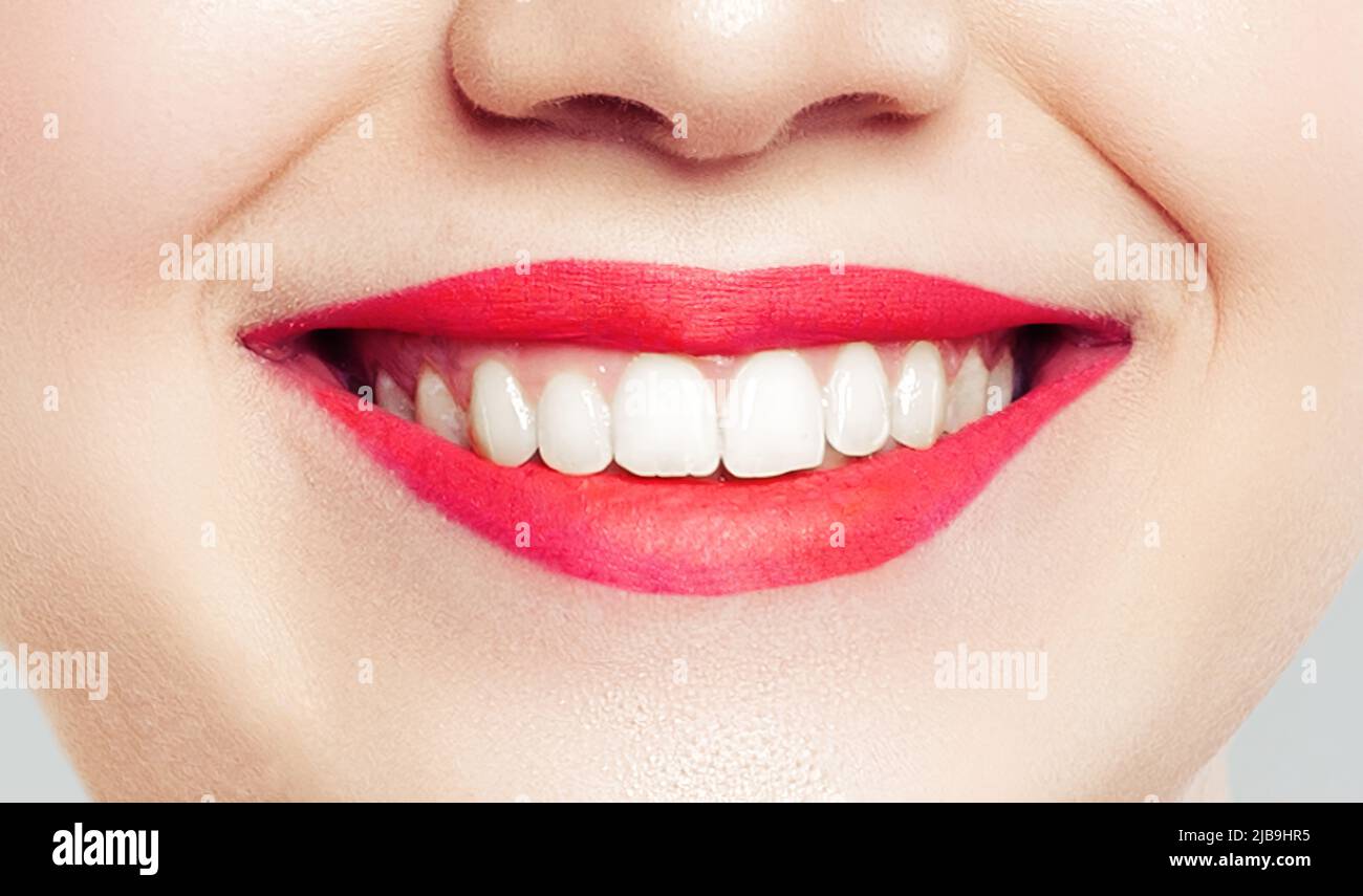 Closeup of beautiful smile with white teeth. Woman mouth smiling Stock ...