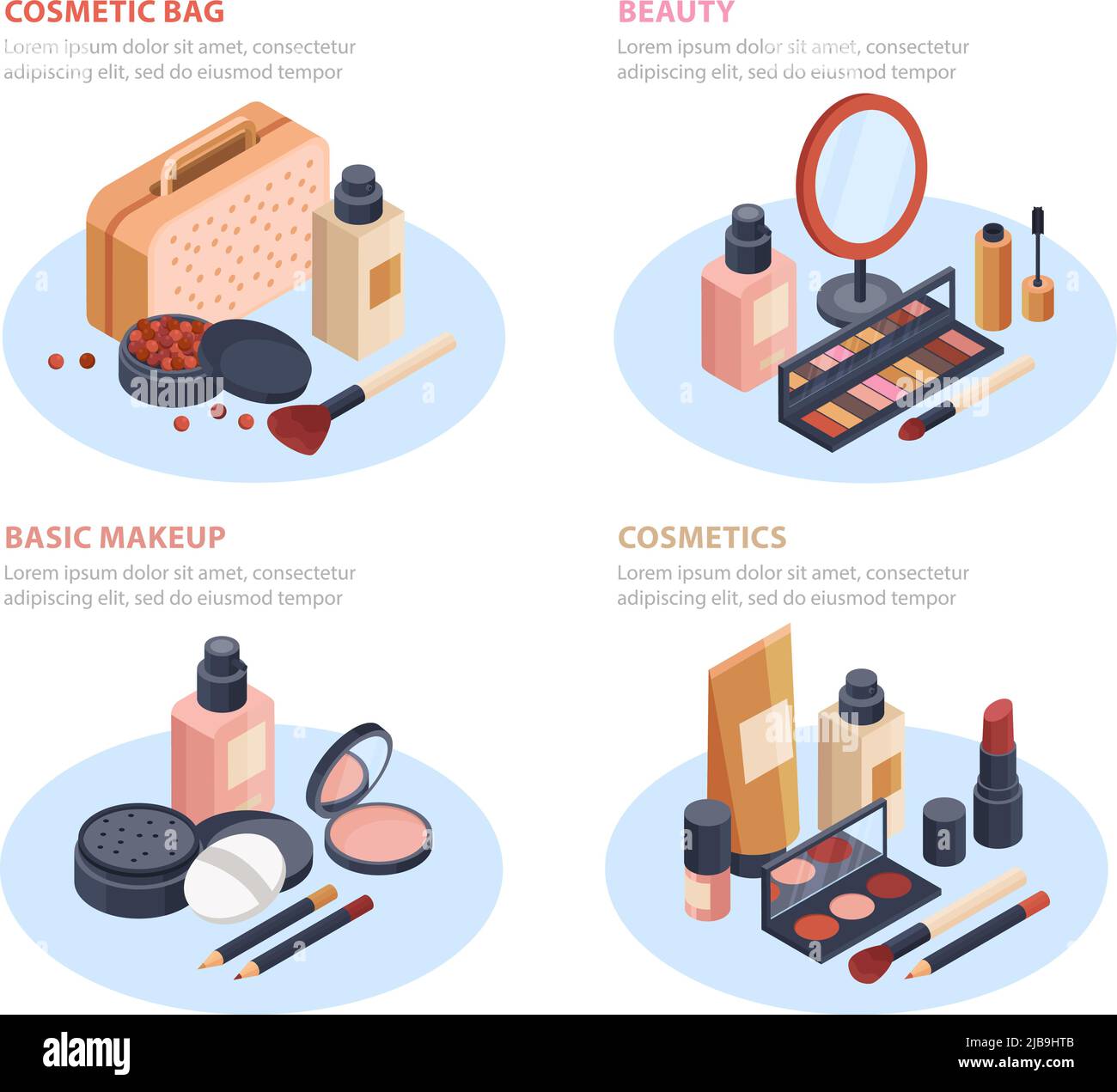 Cosmetics concept icons set with beauty and makeup symbols isometric ...
