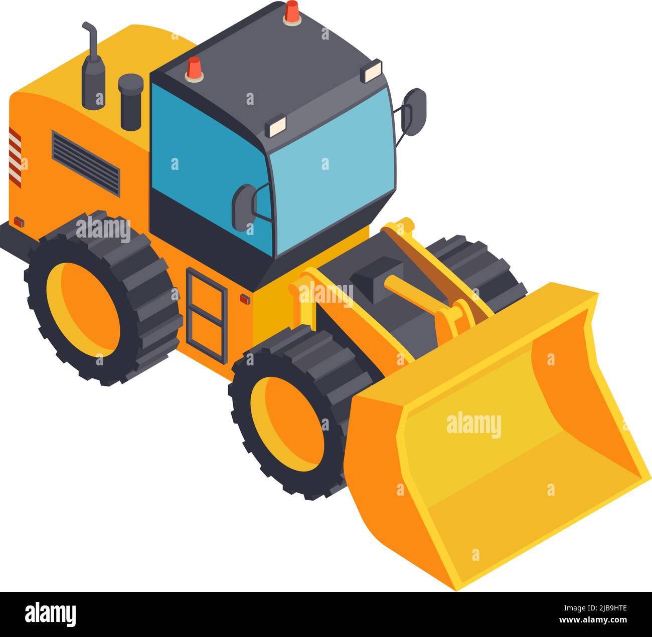 Isometric yellow bulldozer construction machine icon on white ...