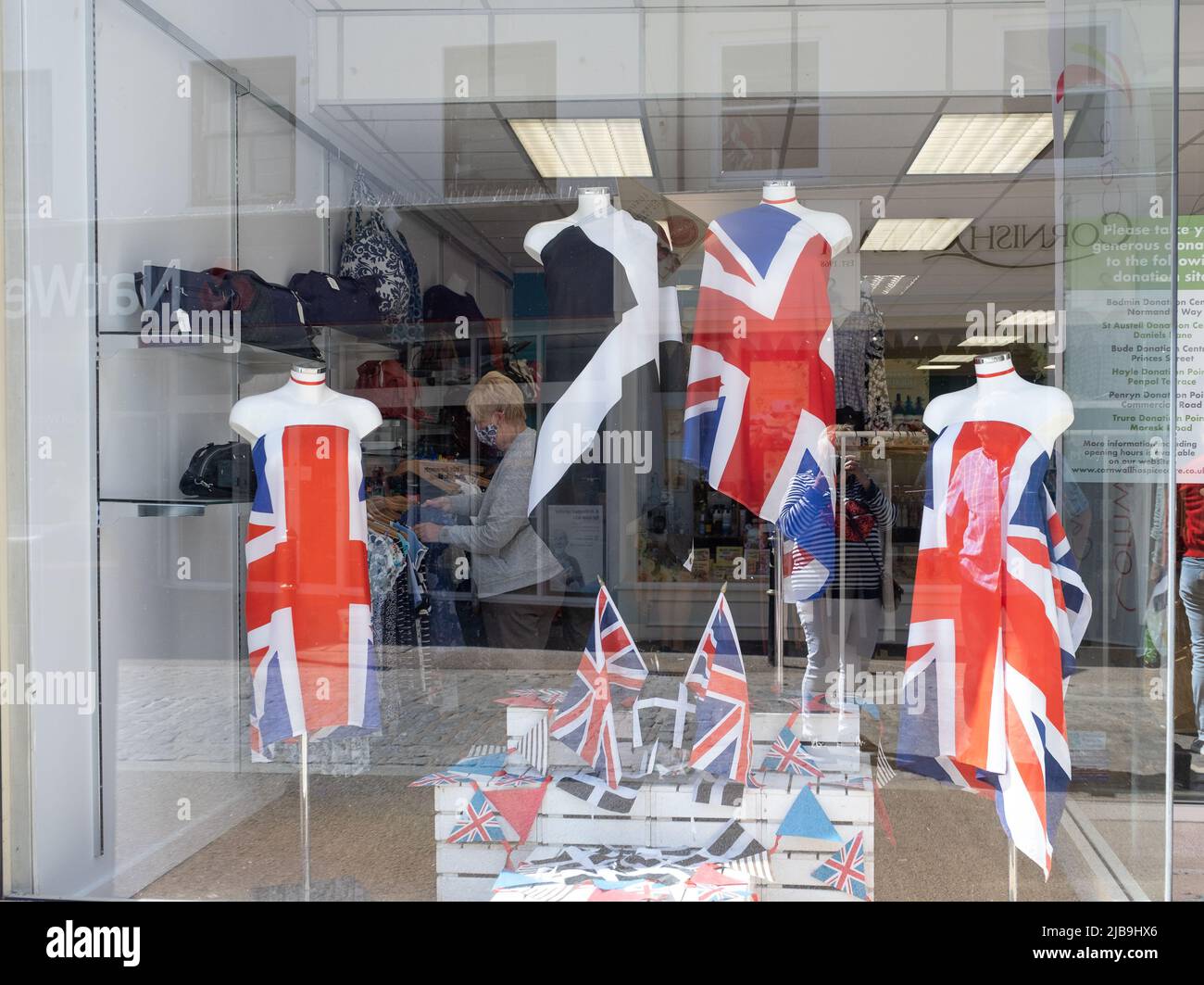 Colourful shop window display commemorating the Platinum Jubilee of ...