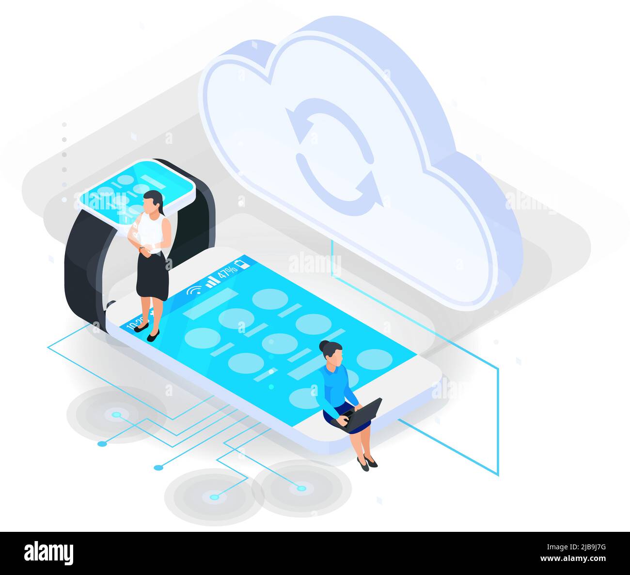Cloud services isometric composition with icons of electronic gadgets ...