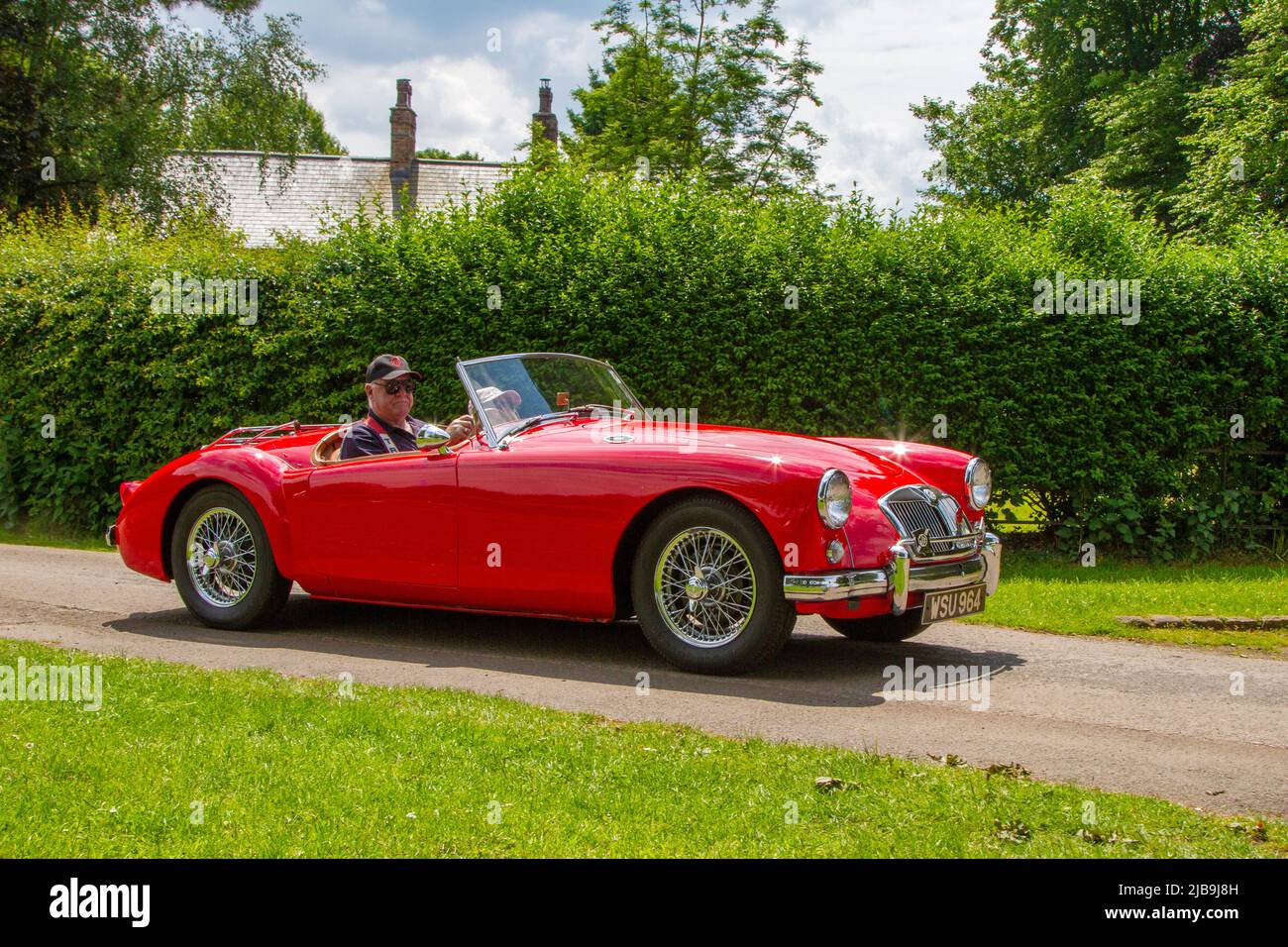1959 50s fifties red MG A convertible British sports car 1500 cc petrol ...