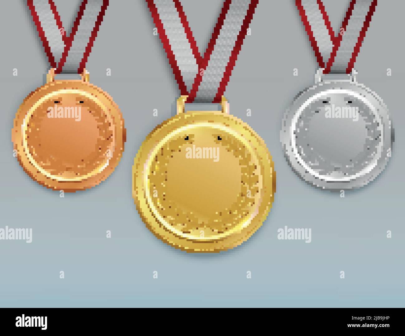 Medal realistic set with images of golden silver and bronze medals for ...