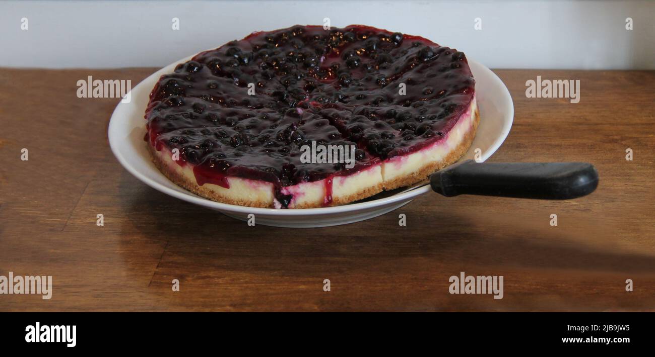 A Freshly Made Large Blackcurrant Buffet Cheesecake Stock Photo - Alamy