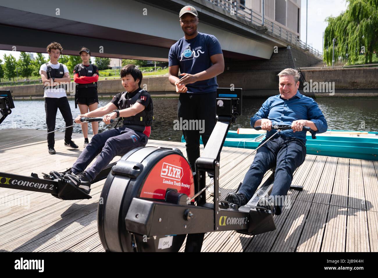 Labour leader Sir Keir Starmer tests his fitness on a rowing machine ...