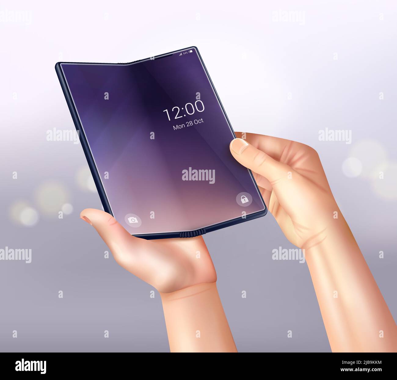 Foldable smartphone realistic composition with gradient background ...
