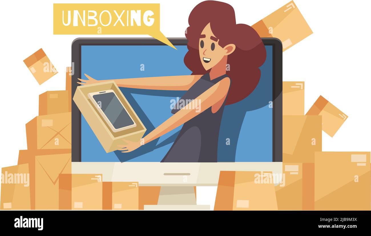 Video blogger composition with desktop computer and character of gadget ...