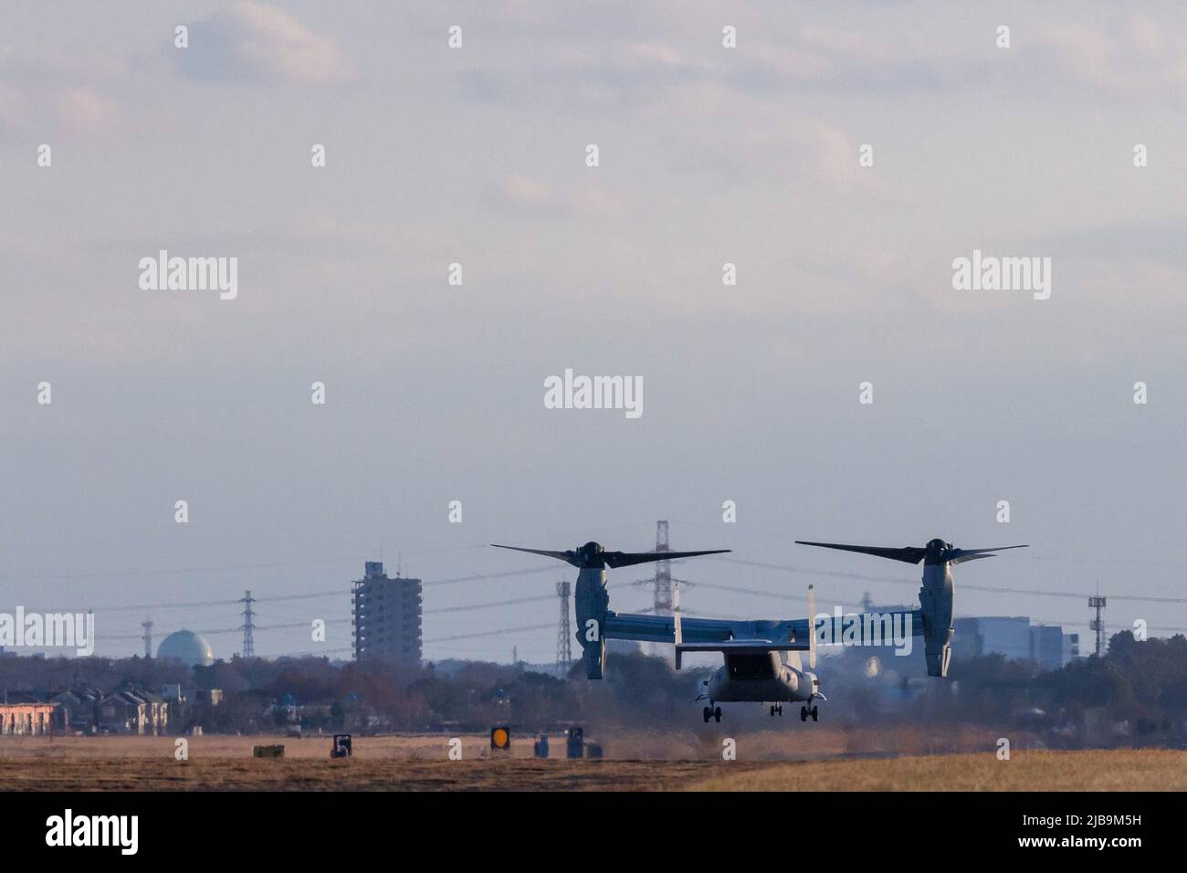 A Bell Boeing V22 Osprey tilt-rotor aircraft with the US Marines takes ...