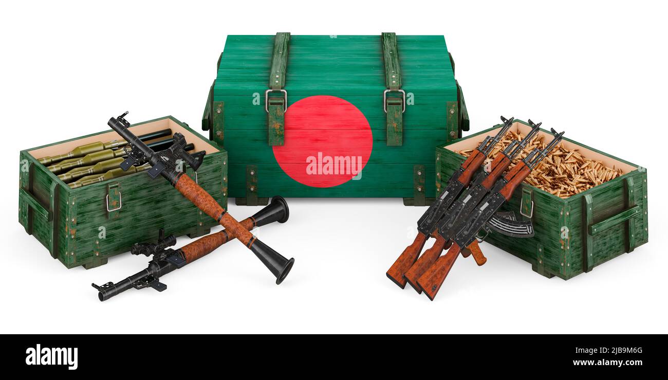 Weapons, military supplies in Bangladesh, concept. 3D rendering ...